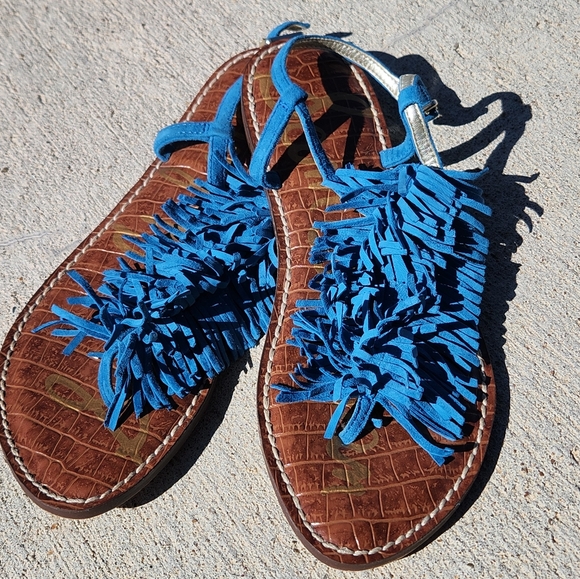 Sam Edelman | Shoes | Sam Edelman Turquoise Fringe Suede Flat Thong ...